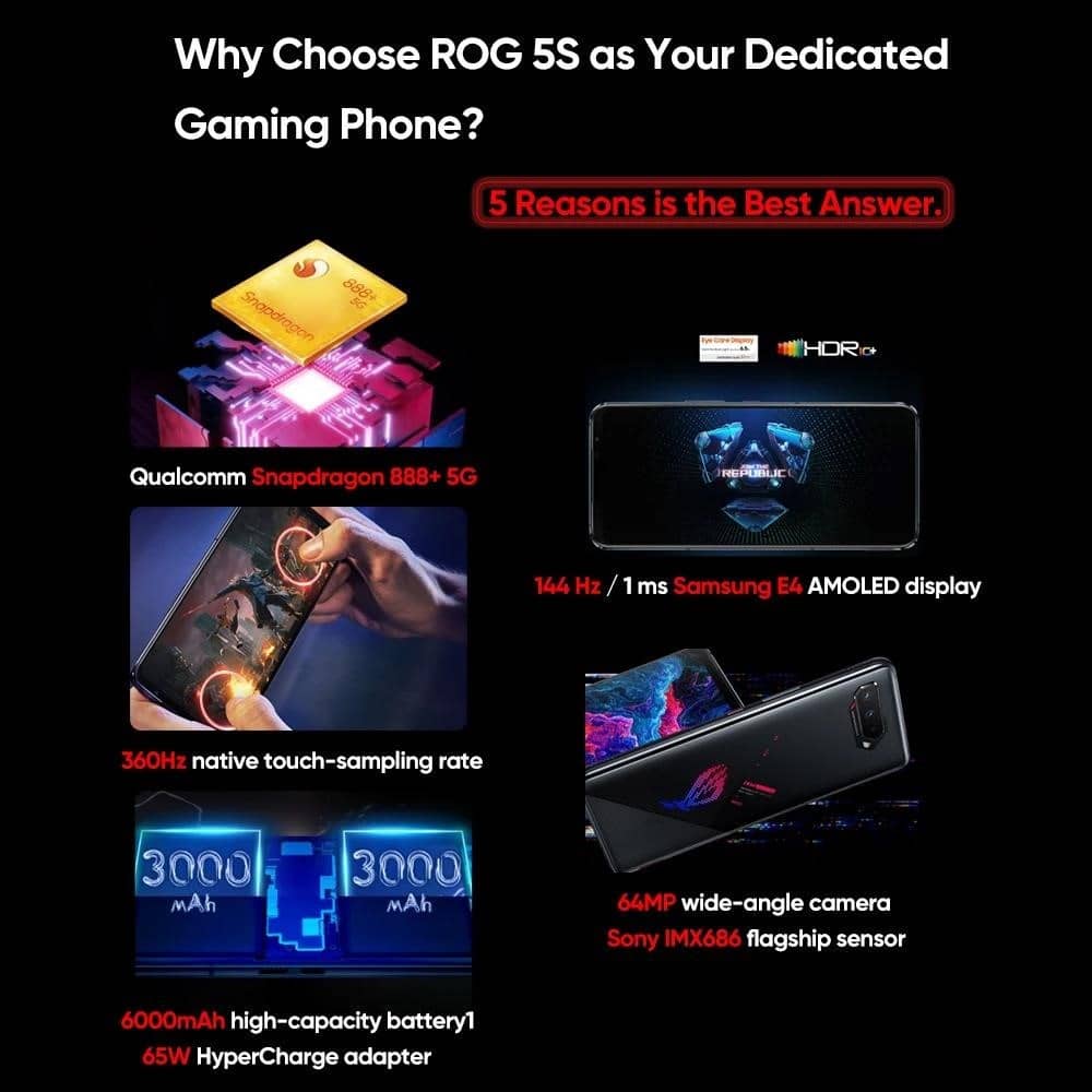 ASUS-ROG 5S, Global ROM, 12GB, 128GB, Snapdragon 888+, 6000mAh, 65W ...