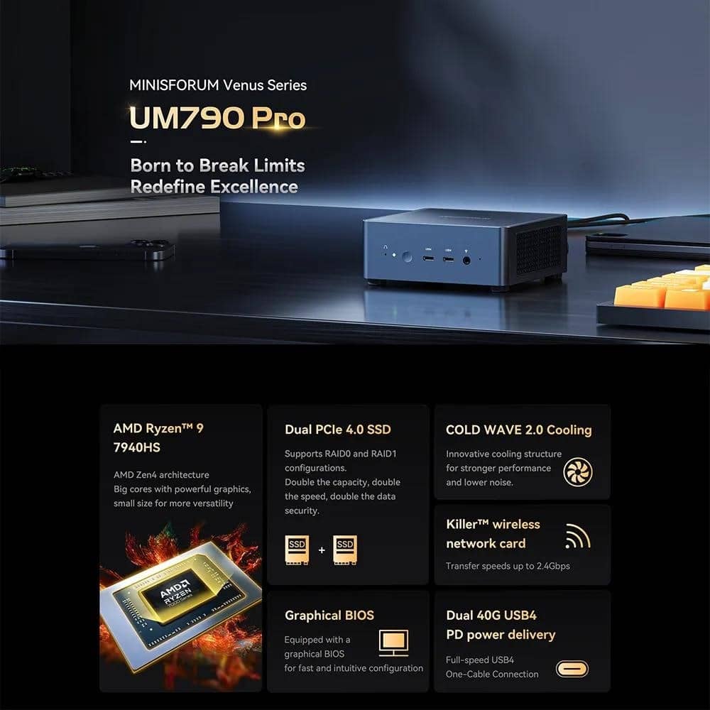 Minisforum UM773 Lite Міні-ПК AMD Ryzen 7 7735HS Radeon 680M Міні-комп ...