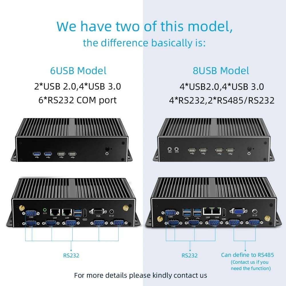 Промисловий міні-ПК без вентиляторів Dual LAN 6*COM RS232/RS485 Intel Core i7 5500U Celeron ...